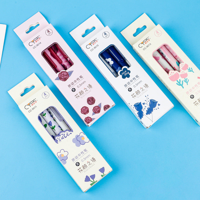 Aesthetic Flower Push-Button Gel Pen – thepaperworm