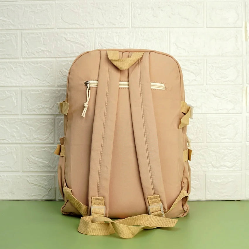 Large Capacity Korean Style Backpack with Teddy Bear - Creamy White