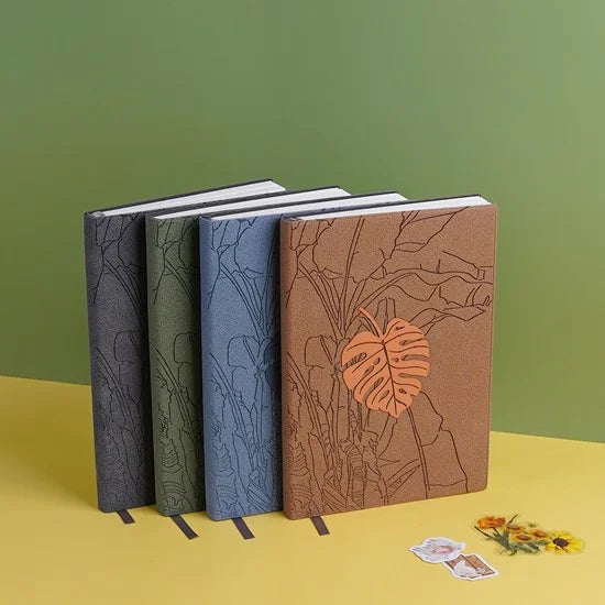 Engraved Leaves Textured Notebook Diary