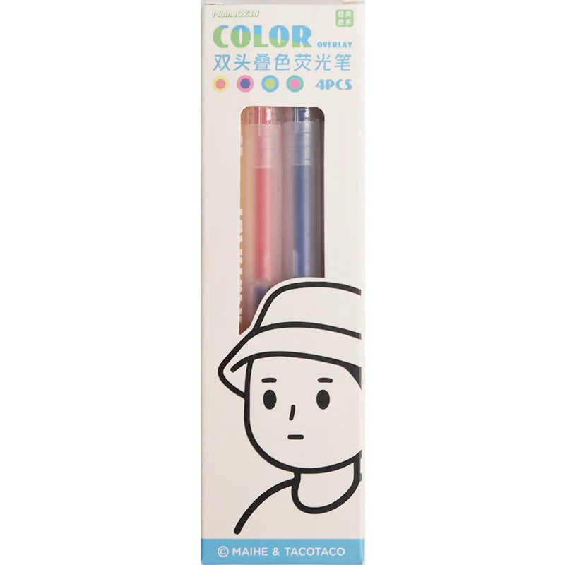 TACOTACO Dual-Tip Overlay Highlighter Pens – 4 Color Set – thepaperworm