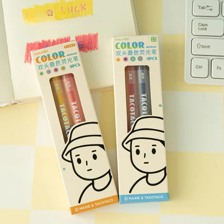 TACOTACO Dual-Tip Overlay Highlighter Pens – 4 Color Set – thepaperworm