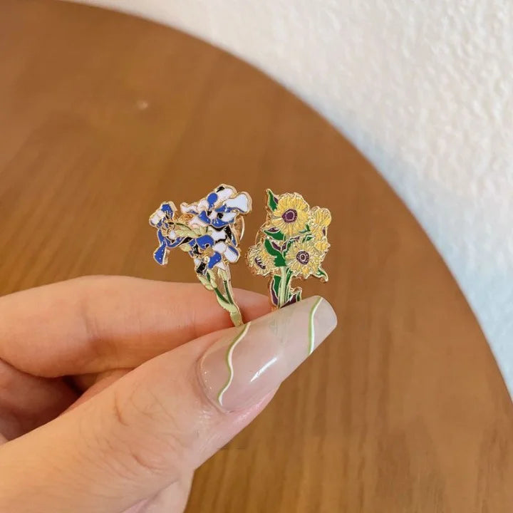 Van Gogh's Sunflower French Iris Enamel Pin
